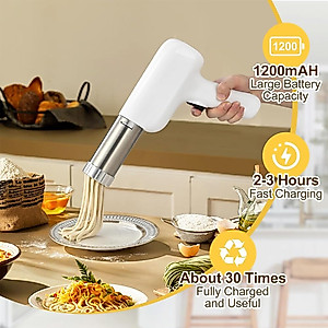 Upgrade Automatic Pasta Maker, Noodle Maker, Automatic Noodle Ejector, 5-in-1 Portable Cordless Noodle Press Maker Machine, Handheld Electric Pasta Maker Machine with Dough Cutter(Green)