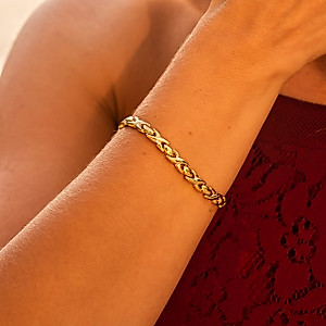 LIFETIME JEWELRY Polished “Hugs & Kisses Bracelet for Women and Men 24k Gold Plated (Gold, 8 inches)