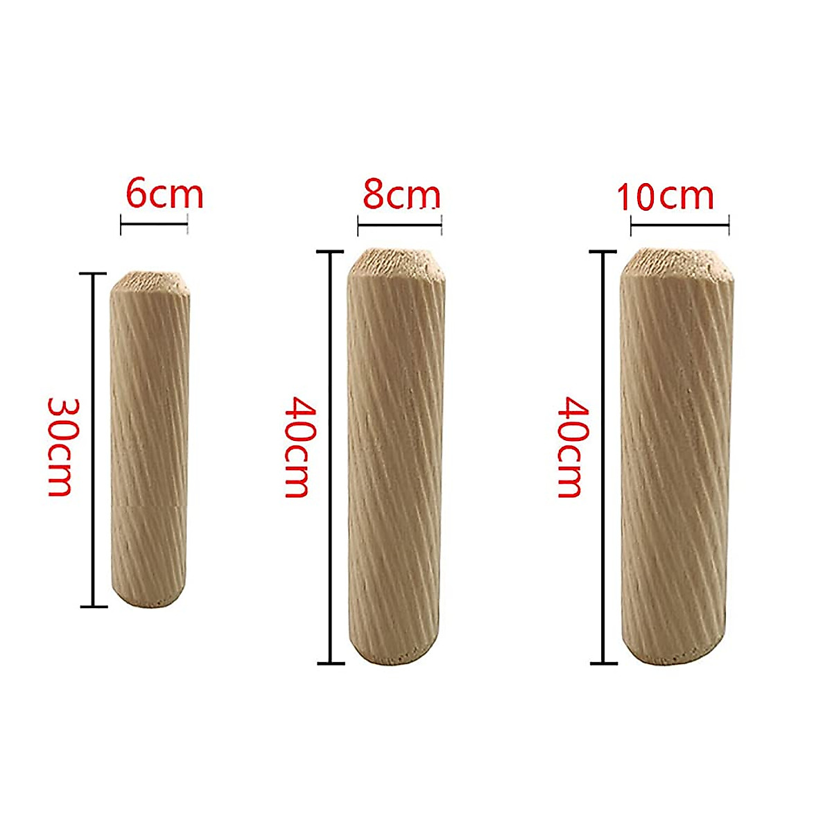 GSHLLO 60 PCS Assorted Size Wooden Dowels Pins Wood Grooved Plugs for Furniture Woodwork