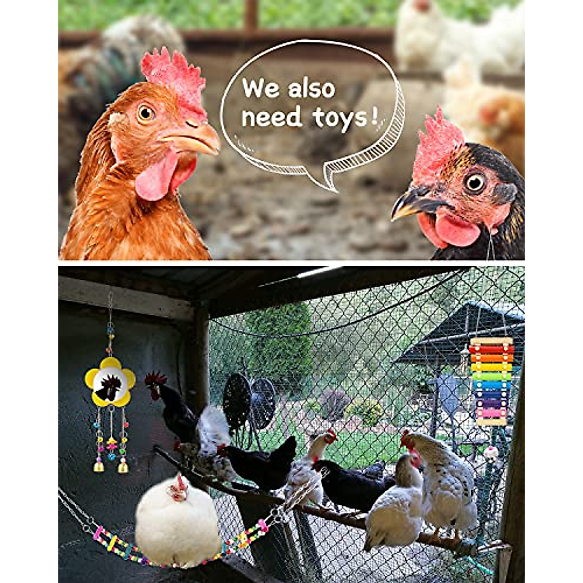 Woiworco 5 Packs Chicken Toys, Chicken Xylophone Toy for hens, Chicken Mirror Toys, Chicken Ladders Swing Toys and Vegetable Hanging Feeder Chicken Coop Accessories