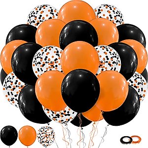 Halloween Balloons Black Orange Balloons, 60Pcs 12inch Latex Orange Black Balloon and Confetti Balloon for Halloween Birthday Party Decorations Anniversary Graduation Decoration