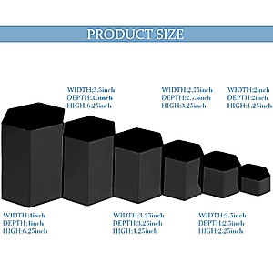 Hexagonal Jewelry Display Risers Hexagonal Display Riser Stands Acrylic Hexagonal Jewelry Showcase Acrylic Jewelry Display Stand Riser for Accessories Jewelry Display, 6 Sizes (Black, 6)