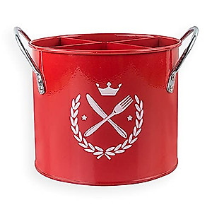 CBEYNCHOS Flatware Organizers for Forks Spoons Knives Cooking Tools,Kitchen Utensil Holder,Cutlery Caddy Storage Bucket with Drain Hole (Red)