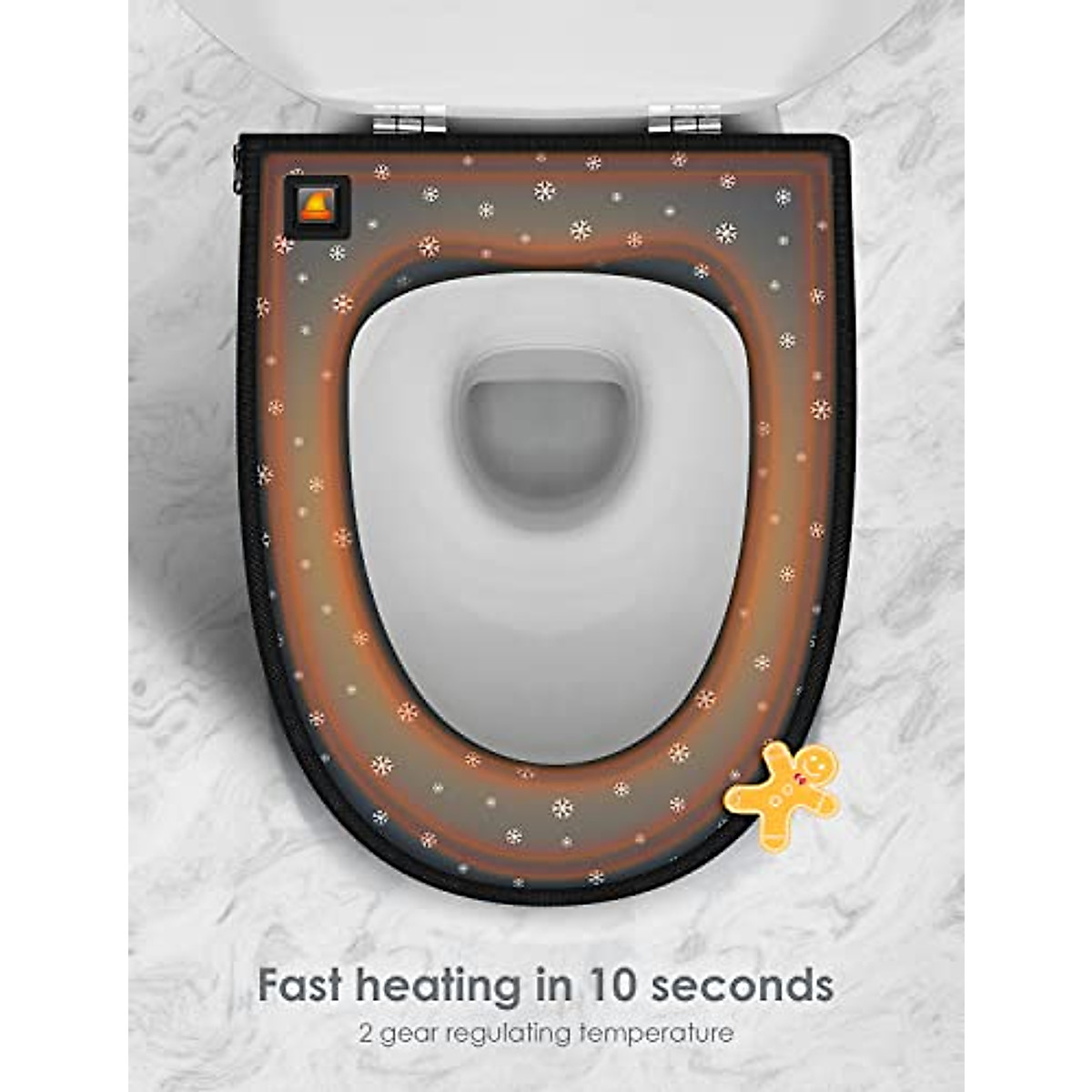 Heated Toilet Seat Cover - LIPSUN Electric Heated Toilet Cushion Washable, 2 Levels Fast Heating/Constant Temperature, Toilet Seat Warmver for Round Shape Toilet, Gift for Winter & Christmas