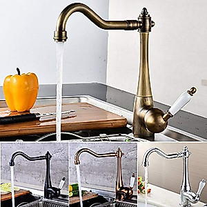 Nostalgie Kitchen Rustic Faucet Kitchen Faucet Tap Mixer Tap Mixer Tap Sink with Water-Tap Brass Handles 360 Adjustable)/Antique
