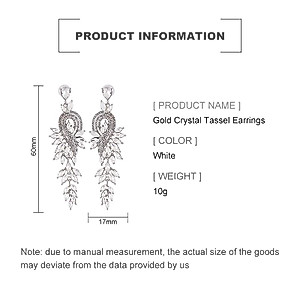 14K Gold Crystal Drop Earrings for Women,Luxury Tassel Design Long Dangle Earrings with Moissanite,Fashion Jewelry Gift for Mom,Girlfriend,Wife (White, 14K Gold)