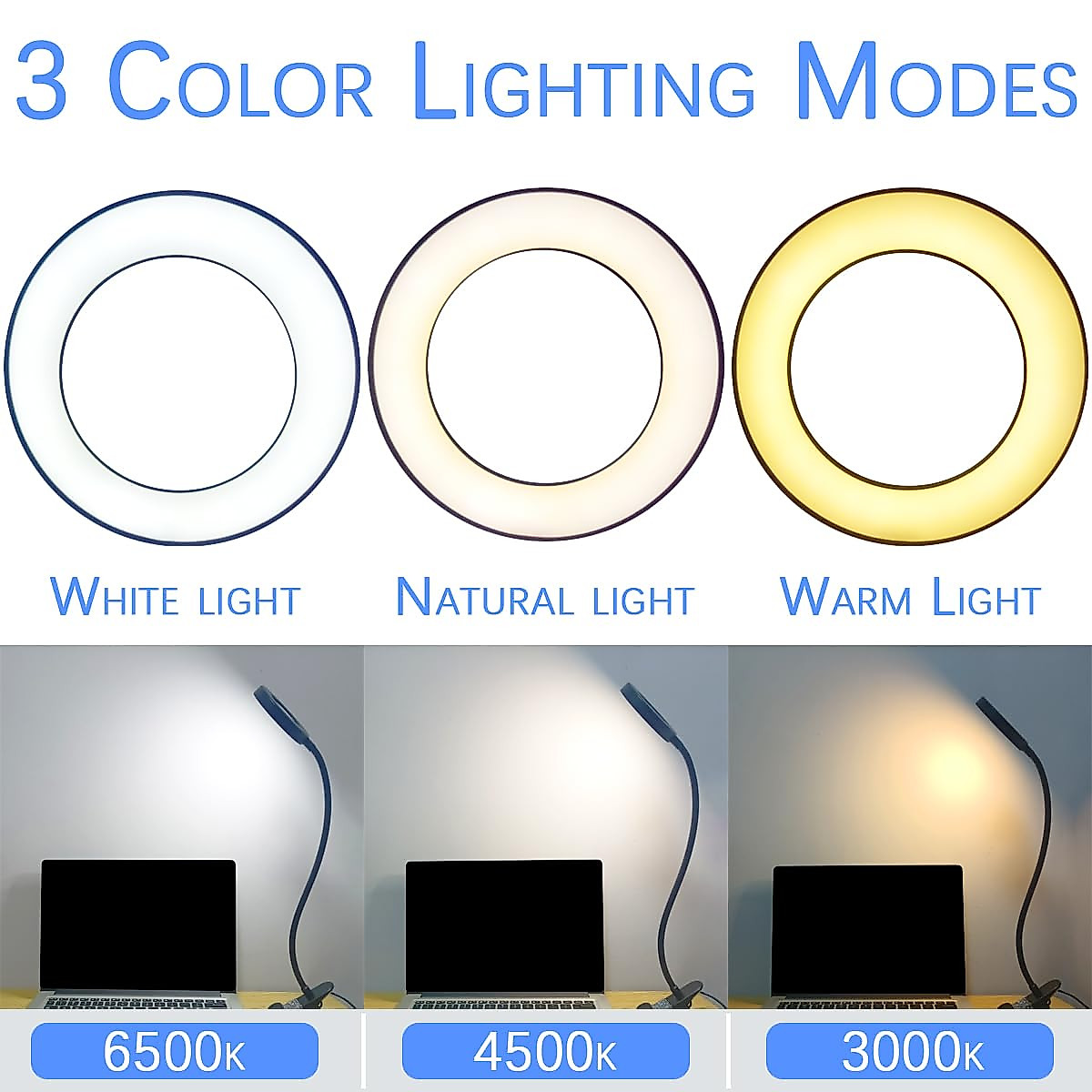 Clip on Magnifying Glass with Light for Crafts Hand Free 5X, 3 Color 48 LED Magnifying Lamp with Light, Desk Lamp with Magnifying Glass and Light, Desk Light with Magnifying Glass Lamp, Magnifier lamp