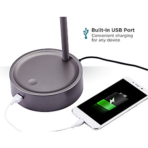 Black and Decker Office VLED1812GRAY-BD Flexible Gooseneck USB Charging Port LED Desk Lamp, Dimmable, Gray