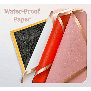 48 Sheets Flower Wrapping Paper , Wrapping Paper with 24 Butterflies 3D and 3 Satin Ribbon , Bouquet Wrapping Paper Waterproof , Papel para Ramos de Flores , Floral Wrapping Paper, Floral Paper (4 Colors)