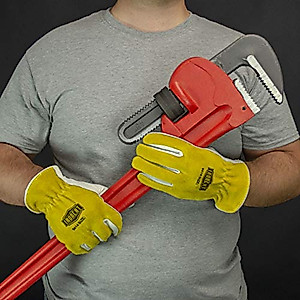 IRONCAT 9414 Premium Split Cowhide Gloves –Tan/Gray, XXX-Large, Grain Leather Driver Work Gloves w/ Keystone Thumb, 2 Count (Pack of 1)