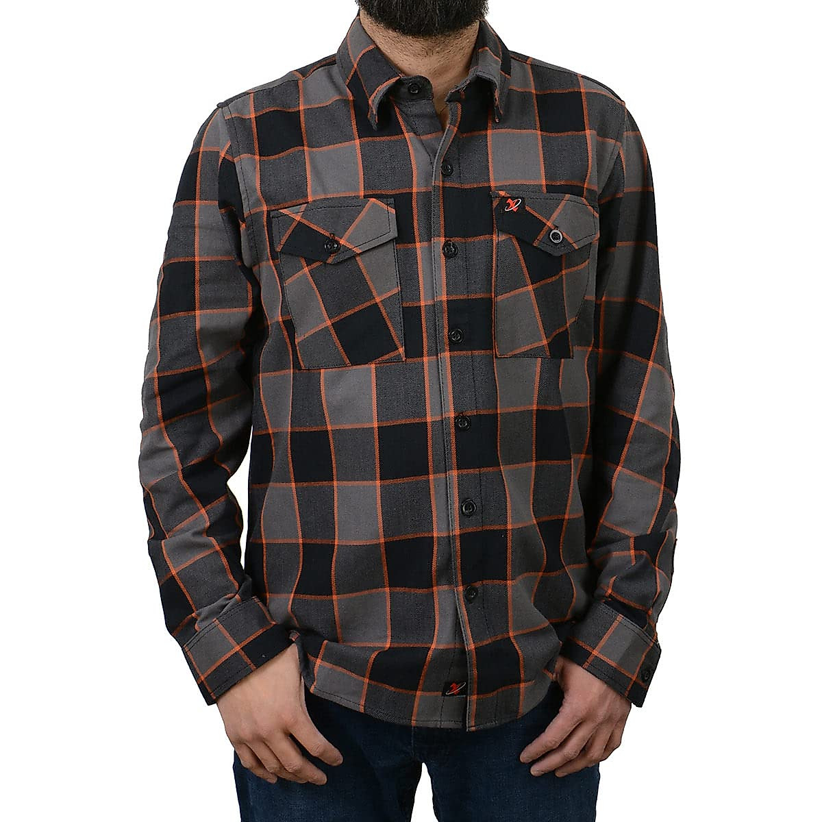 Milwaukee Leather MNG11648 Men's Grey with Brown and Orange Long Sleeve Cotton Flannel Shirt - Small