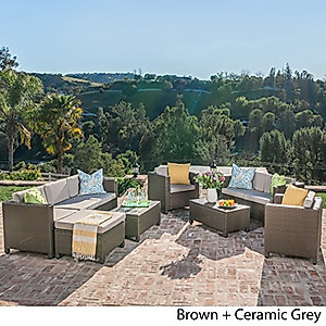 Christopher Knight Home Puerta Outdoor Wicker Sofa Set, 9-Pcs Set, Brown / Ceramic Grey