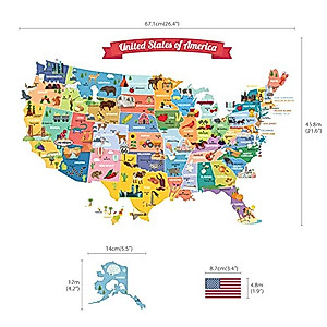 DECOWALL SG-1906 USA Map Kids Wall Stickers Wall Decals Peel and Stick Removable Wall Stickers for Kids Nursery Bedroom Living Room décor