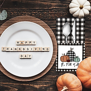 Whaline 36Pcs Fall Thanksgiving Utensil Cutlery Holders Buffalo Plaids Pumpkin Knife Forks Silverware Paper Pouch Bags Autumn Harvest Cutlery Wraps Tableware Holder for Dinner Table Setting Decor