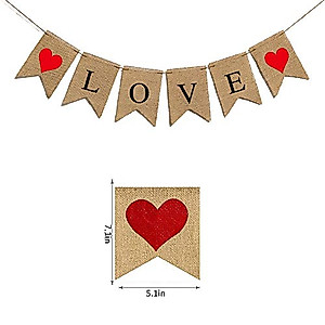 Mocossmy Valentine's Day Red Heart Hanging Decoration Set,Burlap LOVE Banner&16 Pack Glitter Red Heart Hanging Swirls Ceiling Streamers for Mother's Day Date Engagement Wedding Anniversary Party Supplies Decoration