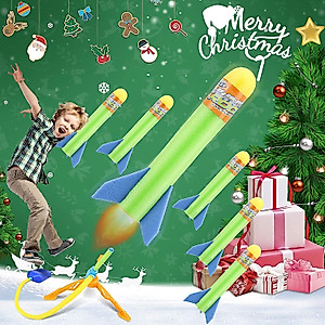 TOY Life Toy Rocket Launcher for Kids with 6 Foam Rockets Refills Air Rocket Launcher for Kids 3-5-7 Shoots Up to 100 Feet Outdoors Outside Toys Gifts for Boys 3 5 4 Year Old Boy Toys