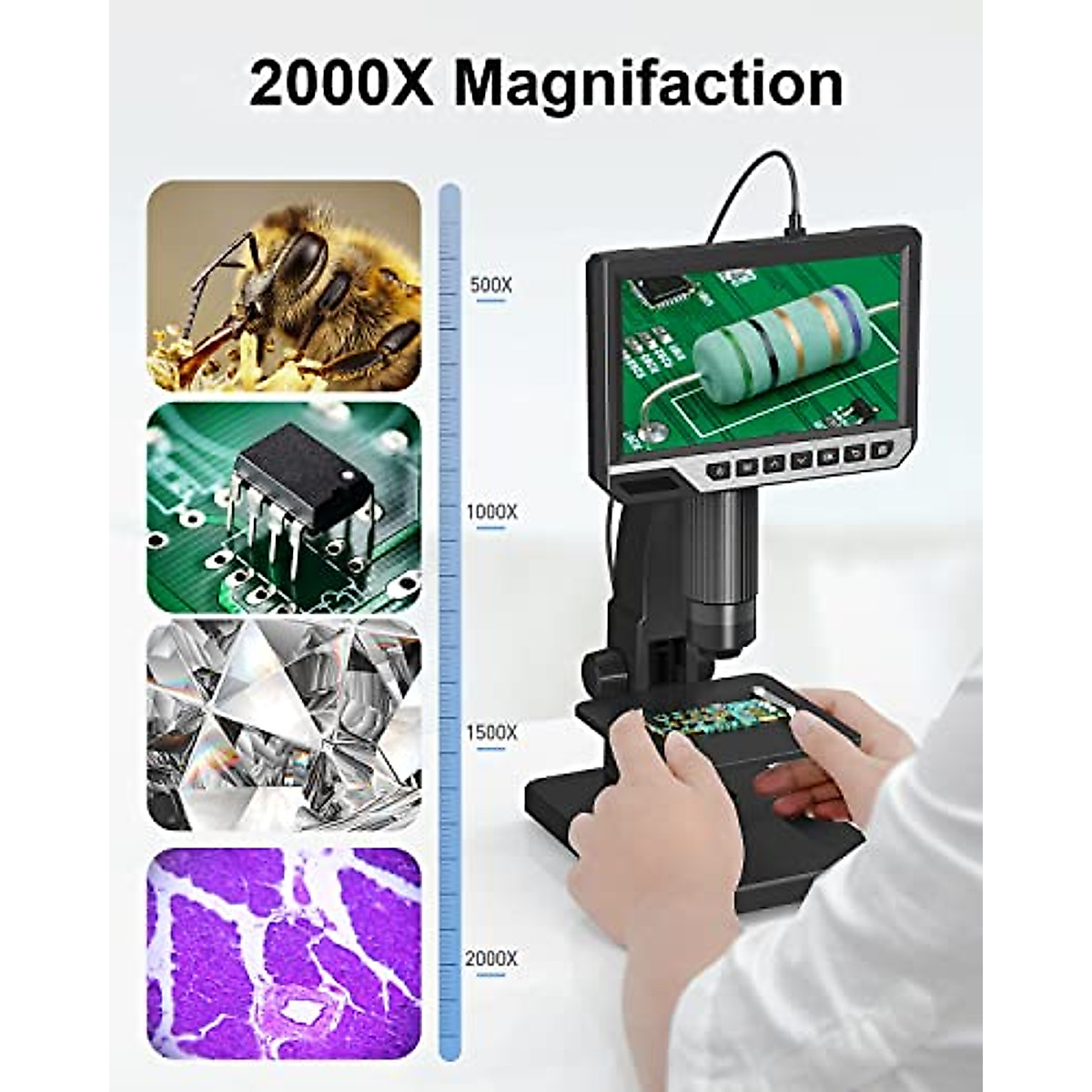 7'' LCD Digital Microscope 2000X Biological Lens & Digital Lens, Ankylin 12MP Coin Microscope for Error Coins, Remote Control, 10 LED Light, USB Soldering Microscope for Adults/Kids