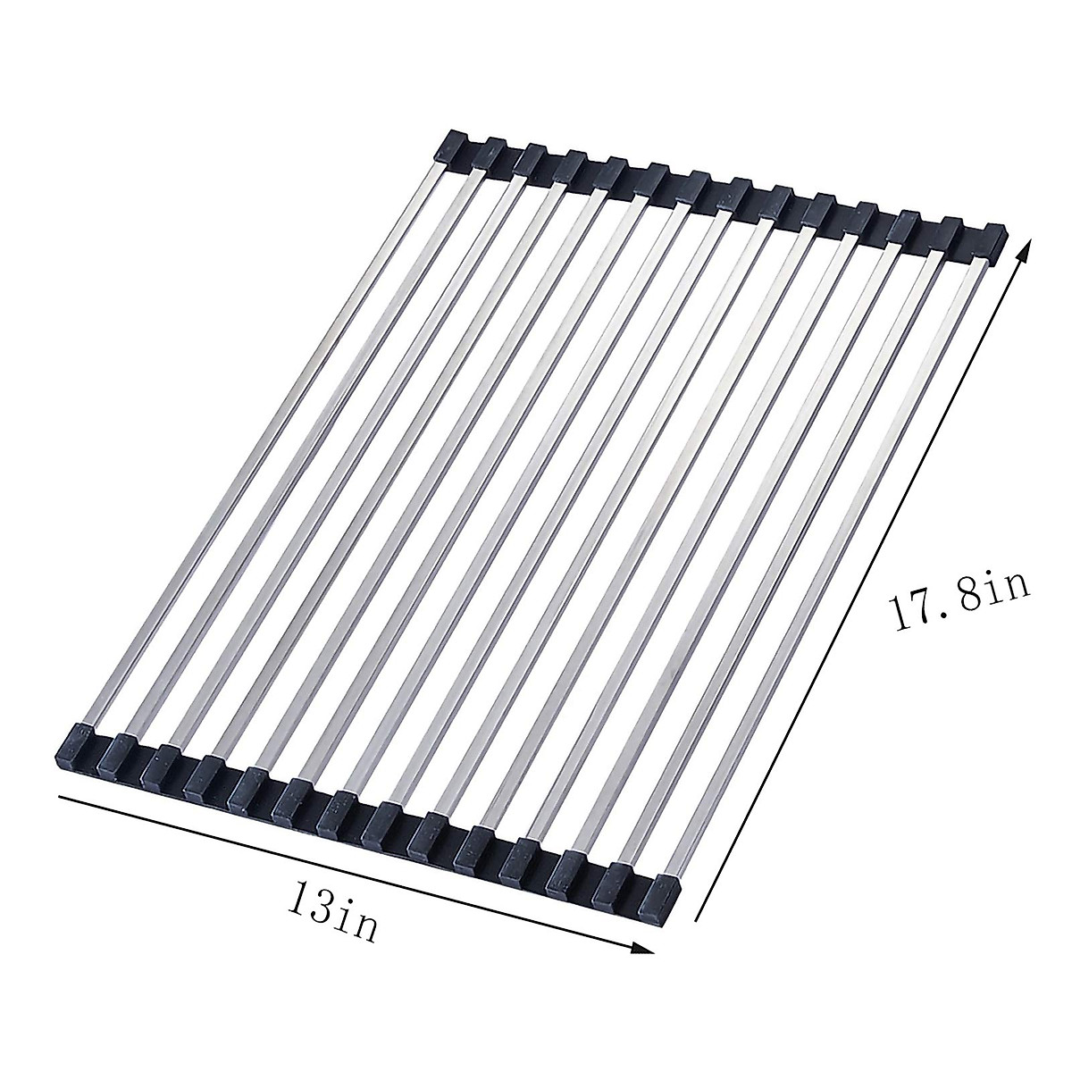 AAKitchen Over the Sink Roll-Up Dish Drying Rack SUS304 Cubic Stainless Still Dish Rack Foldable Multi-Use Kitchen Sink Dish Drainers, Drying/Draining/Trivet (17.8‘’Wx13‘’L)