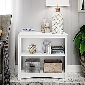 Prepac Sonoma 2-Tier Bookcase 29"H with 1 Adjustable Shelf, White Storage Cabinet, Modern Display Cabinet, Bookshelf with Storage Shelves for Home Office, Living Room, Bedroom Organizer