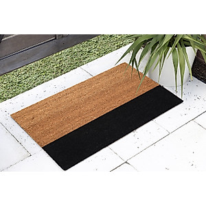 Fab Habitat Modern Non Slip Doormat - Durable, Thin - Natural Coir & Rubber - Entryway, Front Door, Porch, Patio - Black Belt Black/Natural (18" x 30" Non-Slip)