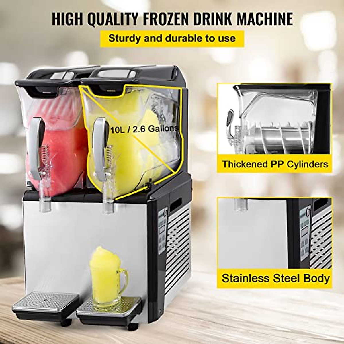 VEVOR Commercial Slushy Machine, 20L Double Tank Slushie Machine, 900W Frozen Drink Machine, Commercial Margarita Smoothies Maker Automatic Cleaning, Slushy Machine for Restaurants Cafes Bars