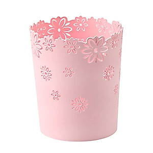 Comebachome Plastic Trash Can, Waste Paper Bin Flower Lace Waste Basket Round Rubbish Bin Hollow Garbage Can for Bedroom Bathroom Kitchen Office L