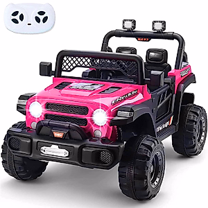 Kids Ride On Car with Parent Remote Control 4x4 Ride On Truck Car Kids Electric Vehicles 12V Ride on Toys for Boys Girls Power Vehicles Wheels, Single Seat, Storage Box, Rose Pink