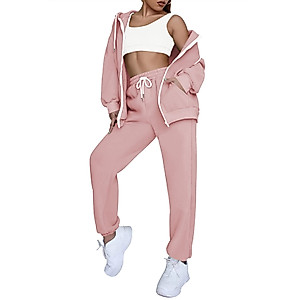 Fixmatti Women Sweat Suits with Zip up Hoodie 2 Piece Outfits Active Jogger Set Tracksuit Pink S