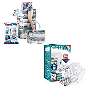 TAILI Cube Vacuum Storage Bags 6 Pack and 20 Pack Flat Vacuum Storage Bags, Space Saver Bags for Clothes and Bedding, Saving 80% Space