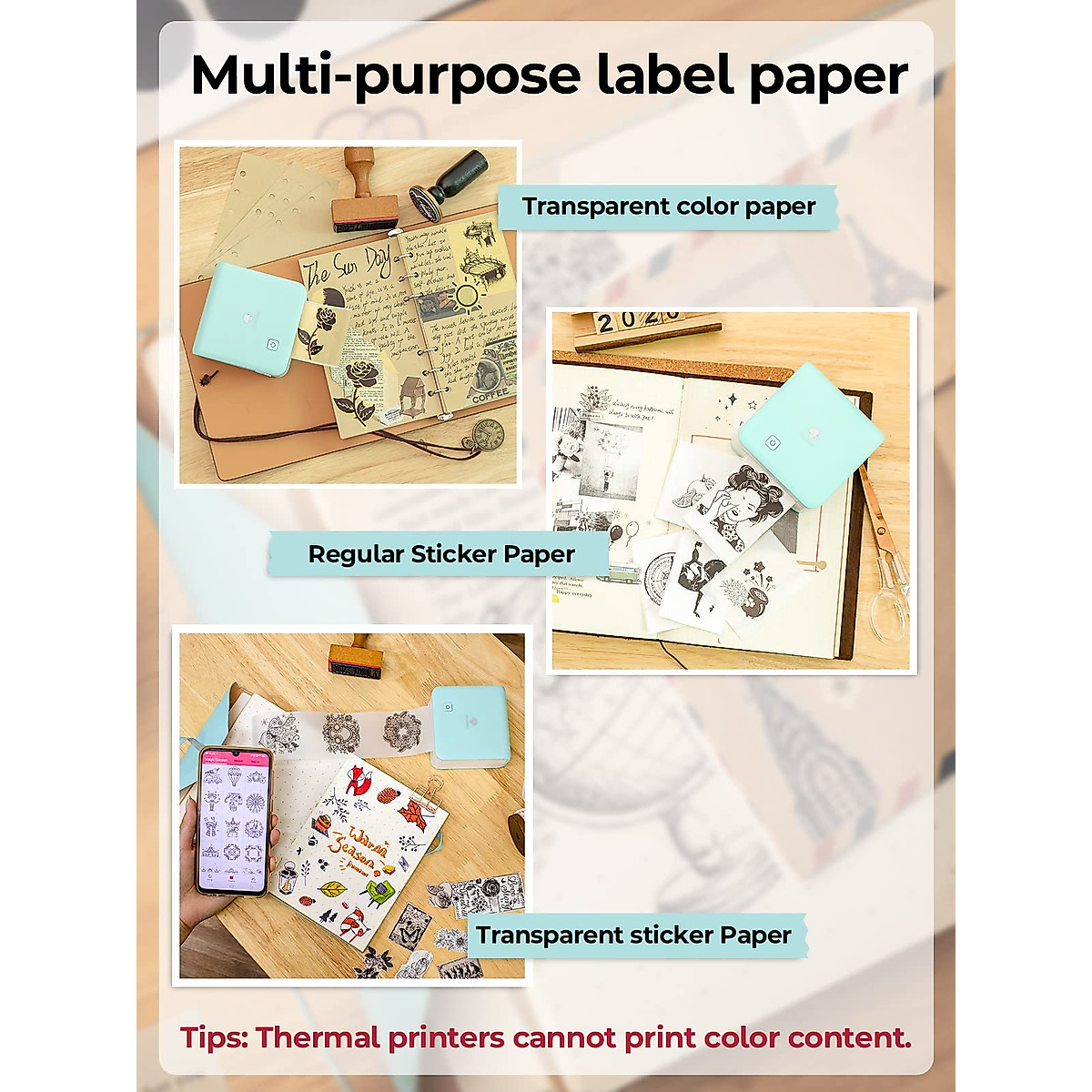 Phomemo M02Pro 300DPI Mini Pocket Printer - Bluetooth Thermal Printer, 15/25/50mm Label Maker, Compatible with iOS & Android, Wireless Photo Printer for Phone,Journal, Fun Gift, Work List -Green