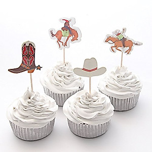 iMagitek 48 Pack Western Cowboy Cupcake Toppers Picks Cake Decorations for Birthday Party, Baby Shower