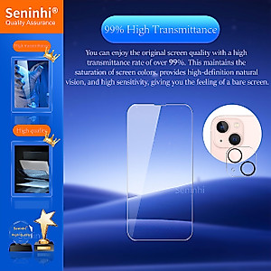 seninhi [3+3Pack] for iphone 13 mini 5.4inch Screen Protector 3Pack + Camera Lens Protector 3Pack, Tempered Glass Screen Protector [With Easy Installation Frame] [9H Hardness] [Anti-Scratch] [Bubble
