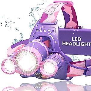DanForce Headlamp, Ultra Bright Rechargeable LED Headlamp,CREE 1080 Lumens,Zoomable Head Lamp Flashlight. Headlight USB Rechargeable, IPX45 HeadLamps for Camping, Outdoors,Red Light Include (Pink)