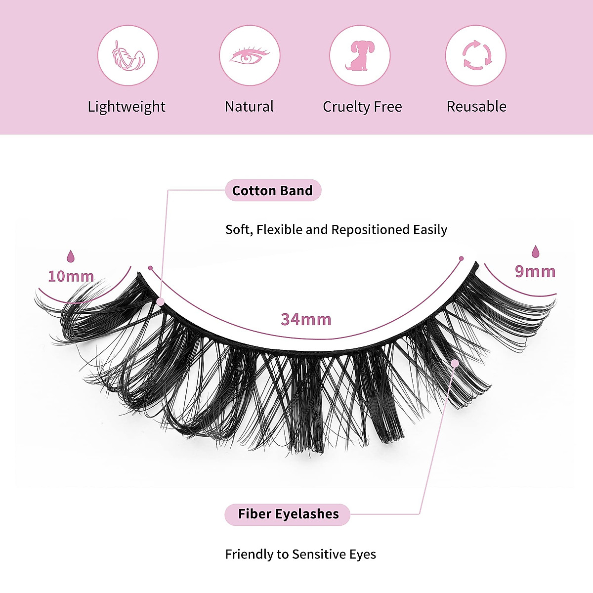 Kanviensl False Eyelashes 10 Pairs Russian Strip Lashes Russian Lashes 3D Effect D Curl 10MM Reusable Lightweight Fake Eyelashes Ideal for Girls Daily Use