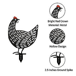 Aozita 5 PCS 13 inch Metal Chicken Yard Art Garden Decorative Stake Hollow Out Rooster Animals Silhouette Statue Decor, Pathway, Floor, Garden, Lawn, Outdoor Decoration