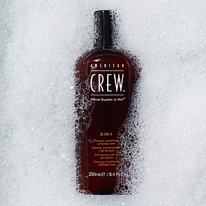 Men's Grooming Kit by American Crew, Shampoo, Conditioner & Body Wash for Men, 3-in-1, Tea Tree Scent, 15.02 Fl Oz, Pomade for Men 3 Oz