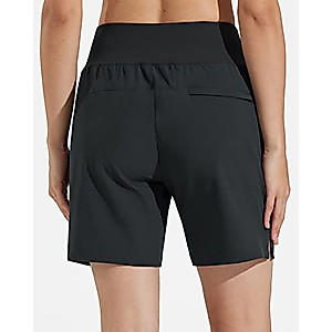 Libin Women's 7" High Waist Athletic Golf Shorts Quick Dry Hiking Shorts Lightweight Summer Active Outdoor Travel Shorts, Black XXL