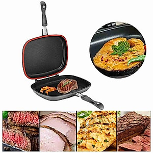 Grill Pan Frying Double Side Portable AntiBurn Handle Kitchen Supplies Grill Pot 32cm 12.6in