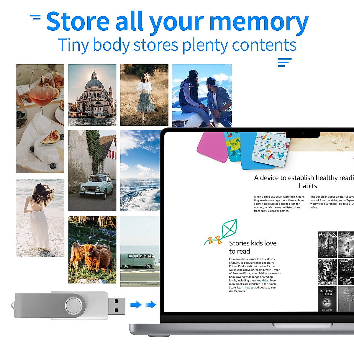 ERKE 1GB USB 2.0 Flash Drive 5 Pack Portable Thumb Drives Swivel Jump Drive Zip Drive Memory Sticks with Type-C/Micro USB Adapter for PC/Laptop