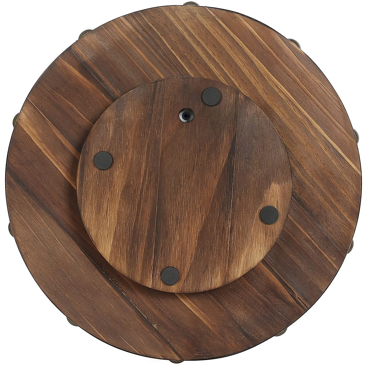 MyGift Round Rotating Serving Tray, Rustic Burnt Solid Wood and Galvanized Metal Lazy Susan Turntable with Brass Tone Studs