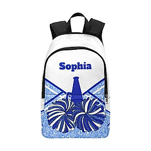 CUXWEOT Personalized Cheerleader Blue Backpack with Name Custom Travel Bag for women Men