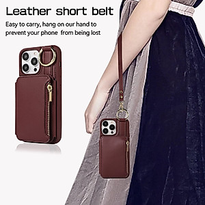 Furiet Wallet Case for iPhone 11 Pro 5.8 with Wrist Shoulder Strap Card Holder Ring StFlip PU Leather 6+ Slots Zipper RFID Blocking Phone Cover for iPhone11pro iPhone11 i XI 11s 11pro Wine Red