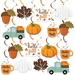 20Pcs Fall Party Hanging Decorations, Autumn Hello Fall Party Hanging Decorations, Pumpkin Leaf Truck Cutouts Thanksgiving Ornaments for Fall Party Decorations Thanksgiving Party Supplies