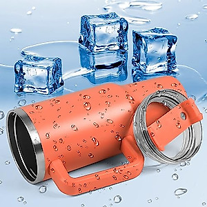 LSVUQED Tumbler With Handle 40 oz Travel Mug Straw Covers Cup with Lid Insulated Stainless Steel Water Iced Tea Coffee Gift .(Orange)