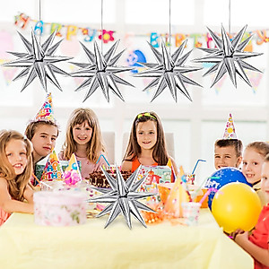 Silver Explosion Star Foil Balloons 50pcs Silver Starburst Balloons 26'' Big Foil Cone Balloon 12 Cone Point Star Balloon Metallic Spike Balloon Birthday Wedding Anniversary Backdrop Baby Shower Decor