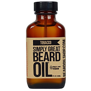 Simply Great Beard Oil - TOBACCO Scented Beard Oil - Beard Conditioner 3 Oz Easy Applicator - Natural - Vegan and Cruelty Free Care for Beards - America's Favorite - Gifts for Men with Beards