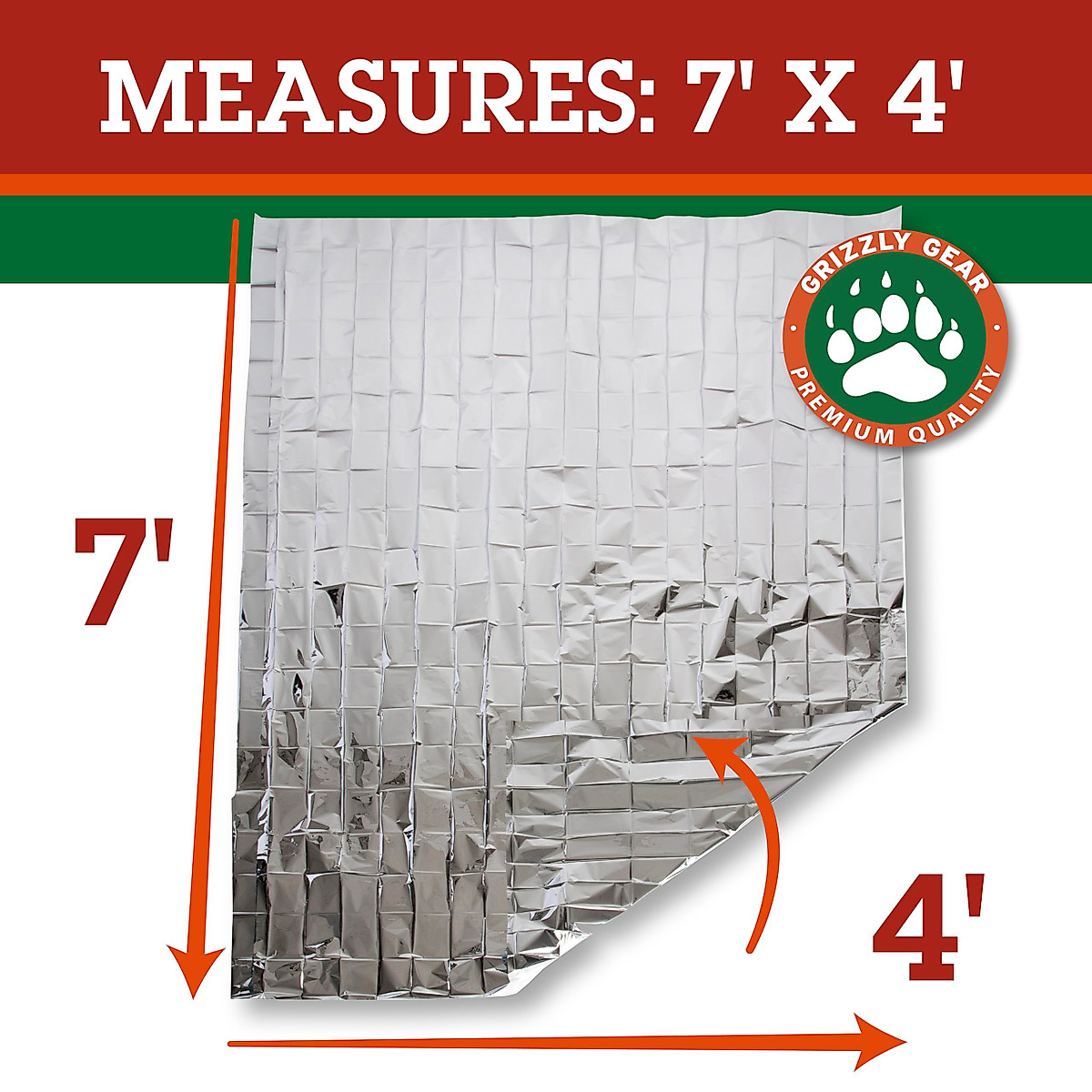 Grizzly Gear Emergency Mylar Thermal Blankets (10 Pack) Survival Kit Camping Space Blanket - Perfect for Hiking, Outdoors, Marathon Runs or First Aid Set- Bug Out Bag Essential - Keep Heat Insulated