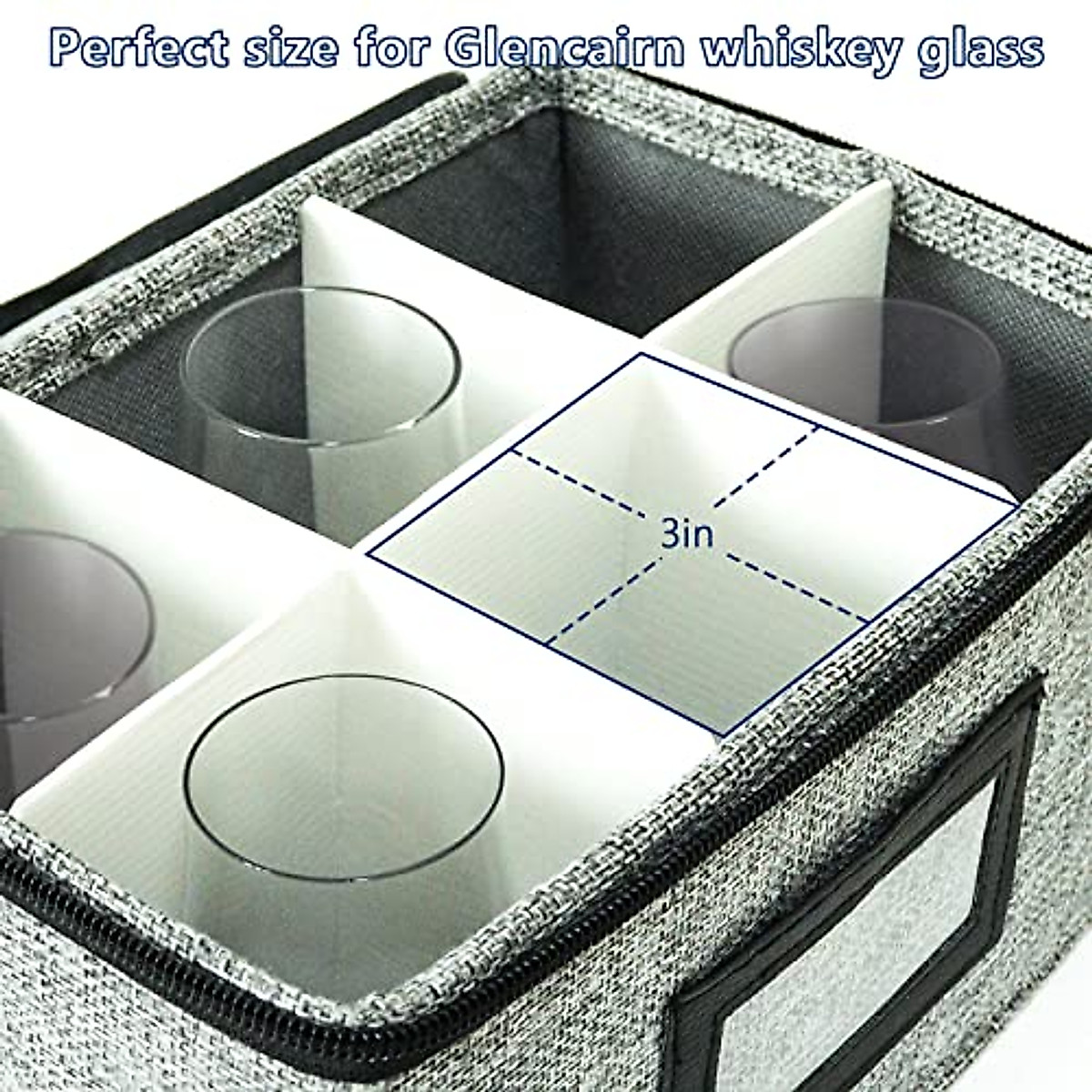 HURZMORO Storage Box for Glencairn Whisky Glass,6 Whiskey Glasses Holder for Organizer, Fully-Padded Inside with Sturdy Construction, Packing Boxes with Dividers for Moving - Perfect Whiskey Gift