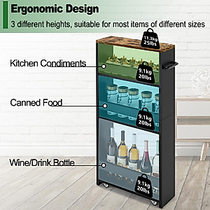 MARTY Rolling Storage Cart 4-Tier Black Kitchen Cart on Wheels, Slim Storage Cart with Handle Slide Out Utility Cart Shelving Unit Organizer Trolley for Laundry Narrow Places Bathroom Small Corner