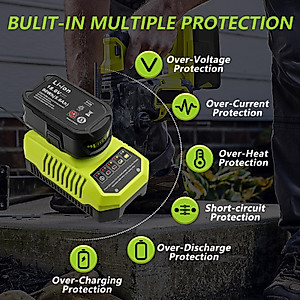 2Pack 6.0Ah Replacement for Ryobi 18V Battery and Charger Combo Replacement for Ryobi 18V Lithium P102 P103 P104 P105 P107 P109 P108 P190 P122 Cordless Tools Battery and P117 Charger